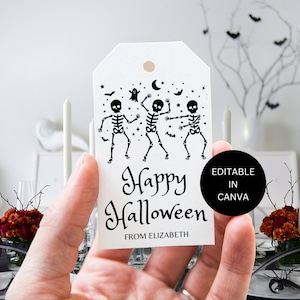 Editable Halloween Favor Tag, Black and White Printable Dancing ...