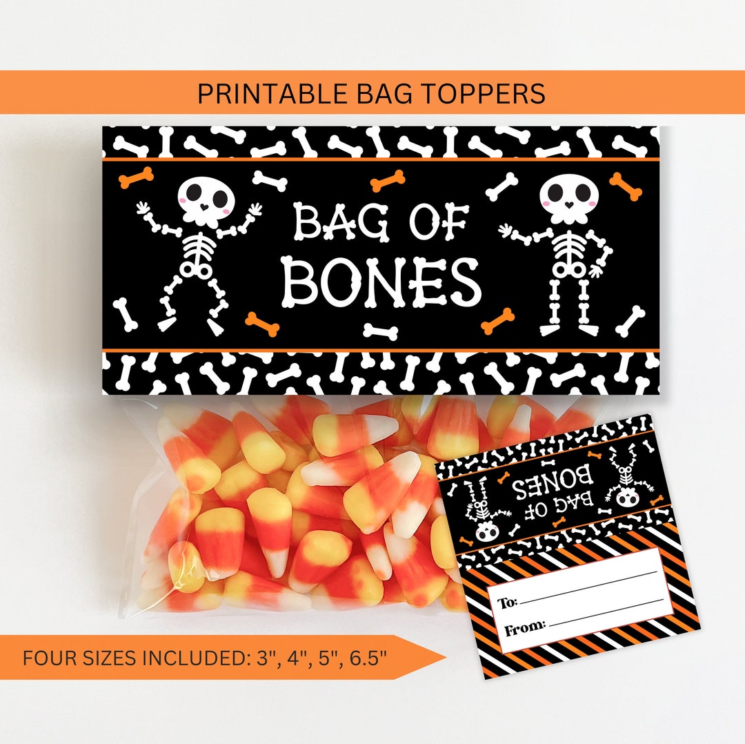 Bag of Bones Topper Printable, Halloween Skeleton Pretzel Treat Favor ...