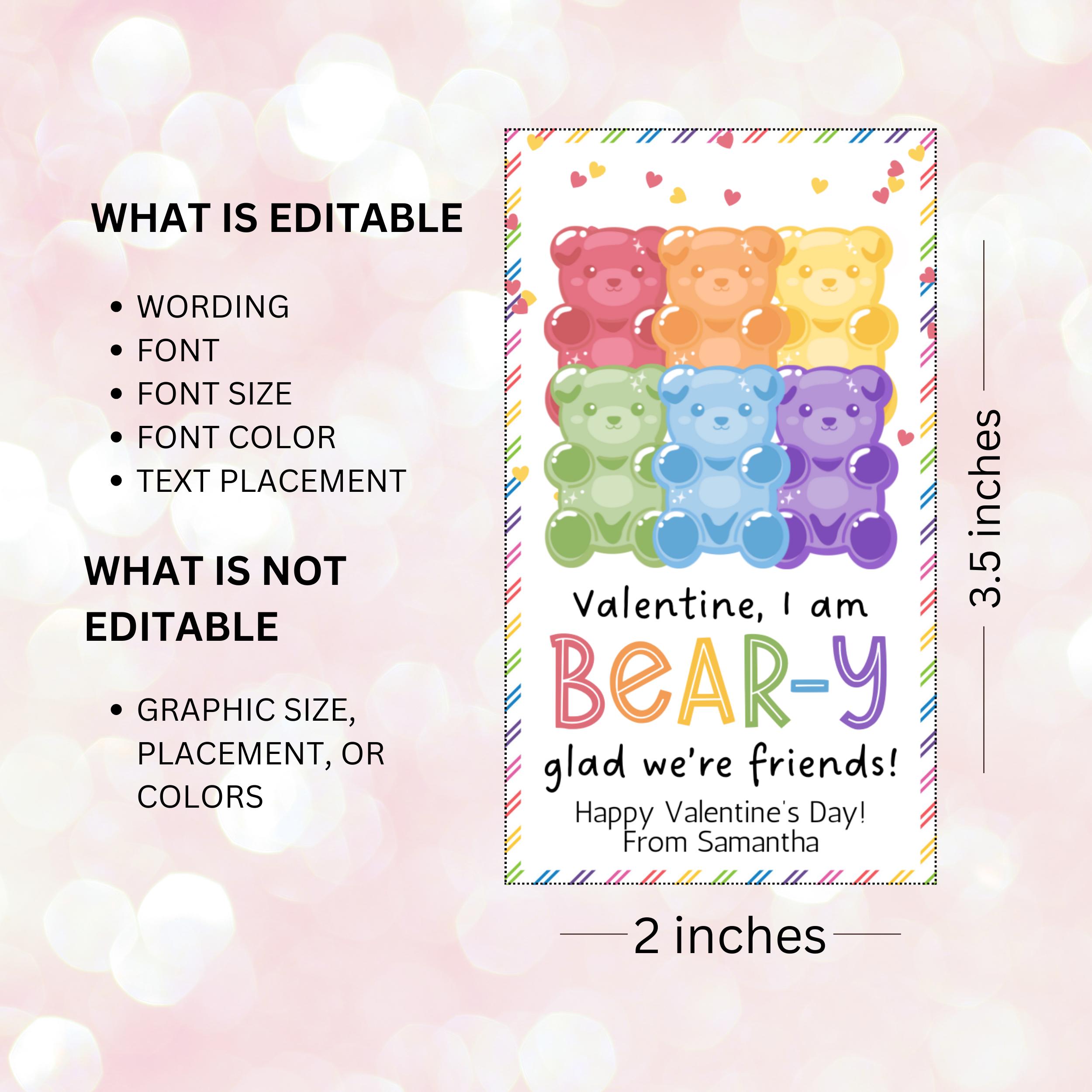Gummy Bear Valentine's Day Tag Editable: Kindergarten Preschool Daycare ...