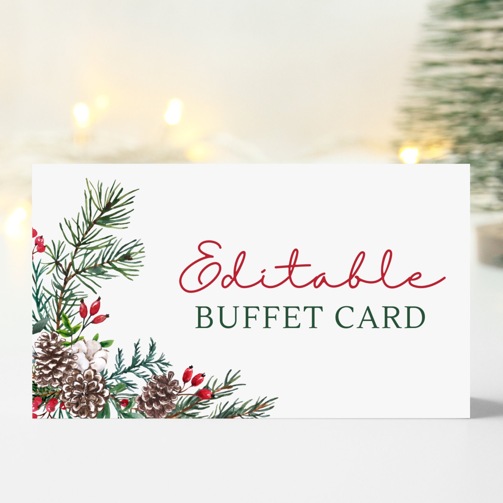 Christmas Buffet Card Editable, Holiday Party Food Label Printable ...