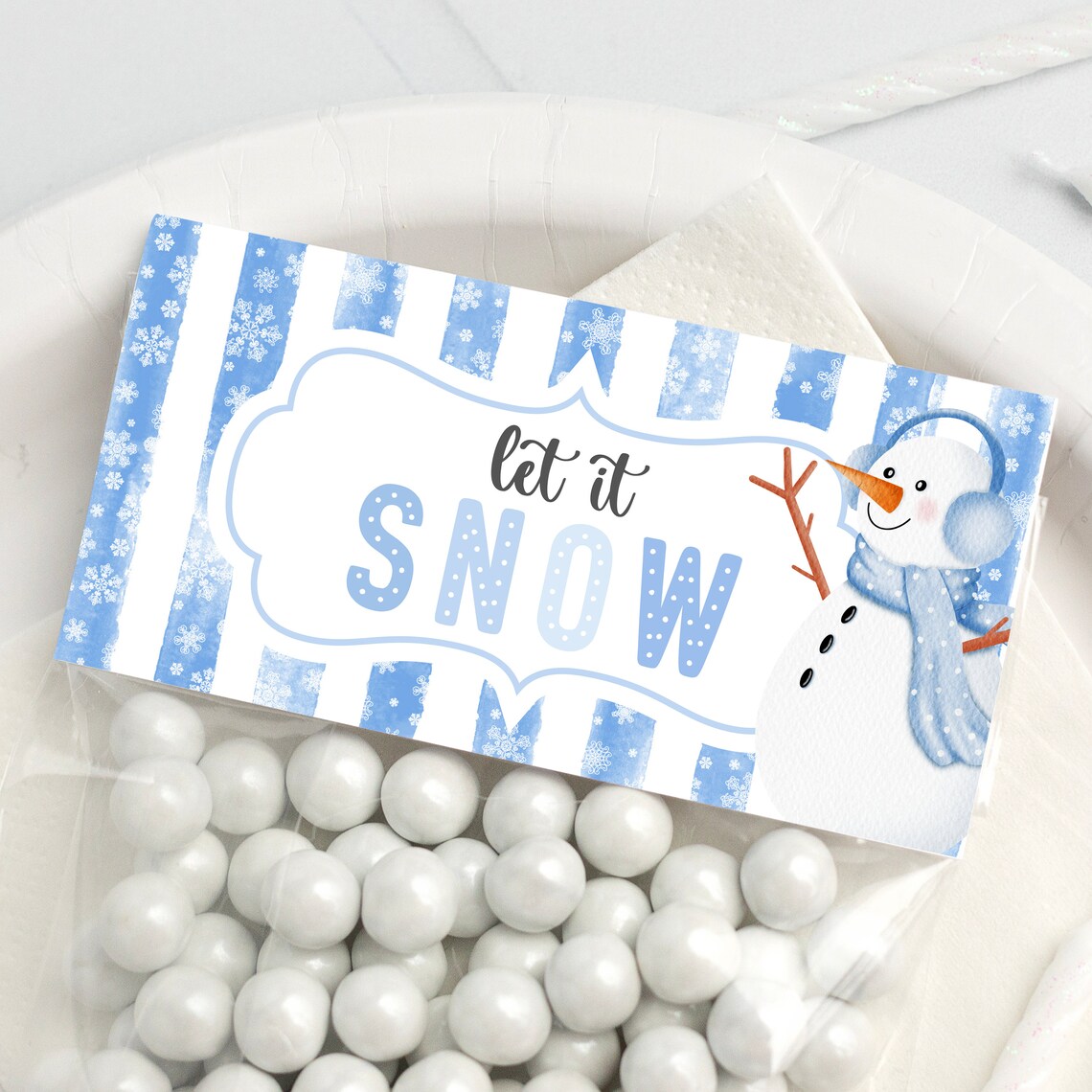 Let It Snow Christmas Snowflake Cookie Bag Topper, Winter Snowman Kids ...