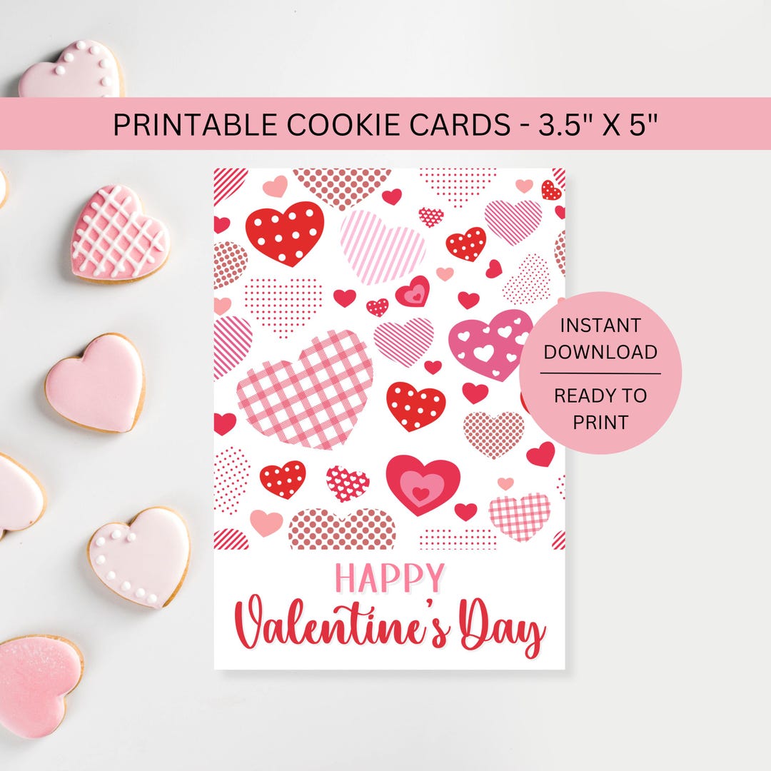 Valentine Cookie Card Mini Backer Printable, Happy Valentine's Day Pink ...