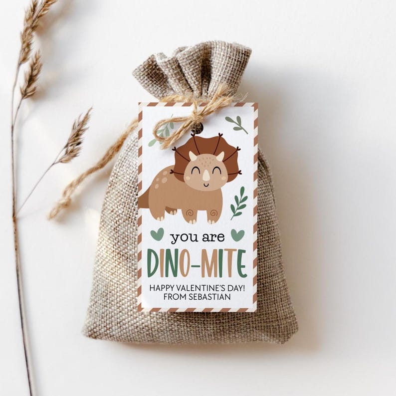 Dinosaur Valentine's Day Gift Tag Printable, Editable Dinomite Boy ...