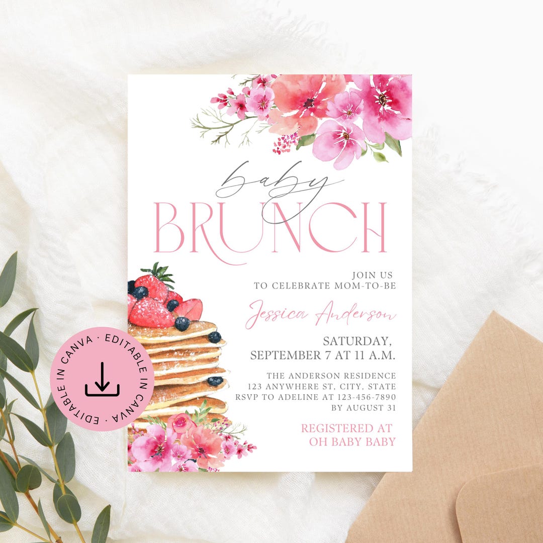 Baby Brunch Girl Invitation Editable Template, Pancake Berry Baby ...