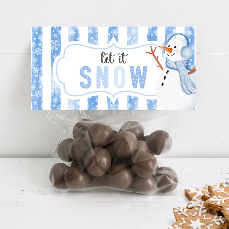 Let It Snow Christmas Snowflake Cookie Bag Topper, Winter Snowman Kids ...
