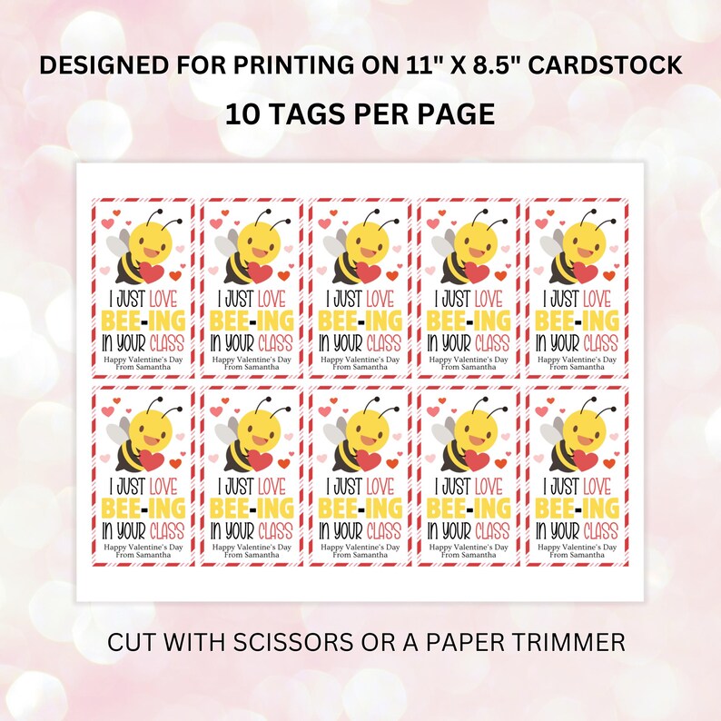 Bee Teacher Valentine's Day Tag Editable: School Staff Appreciation ...