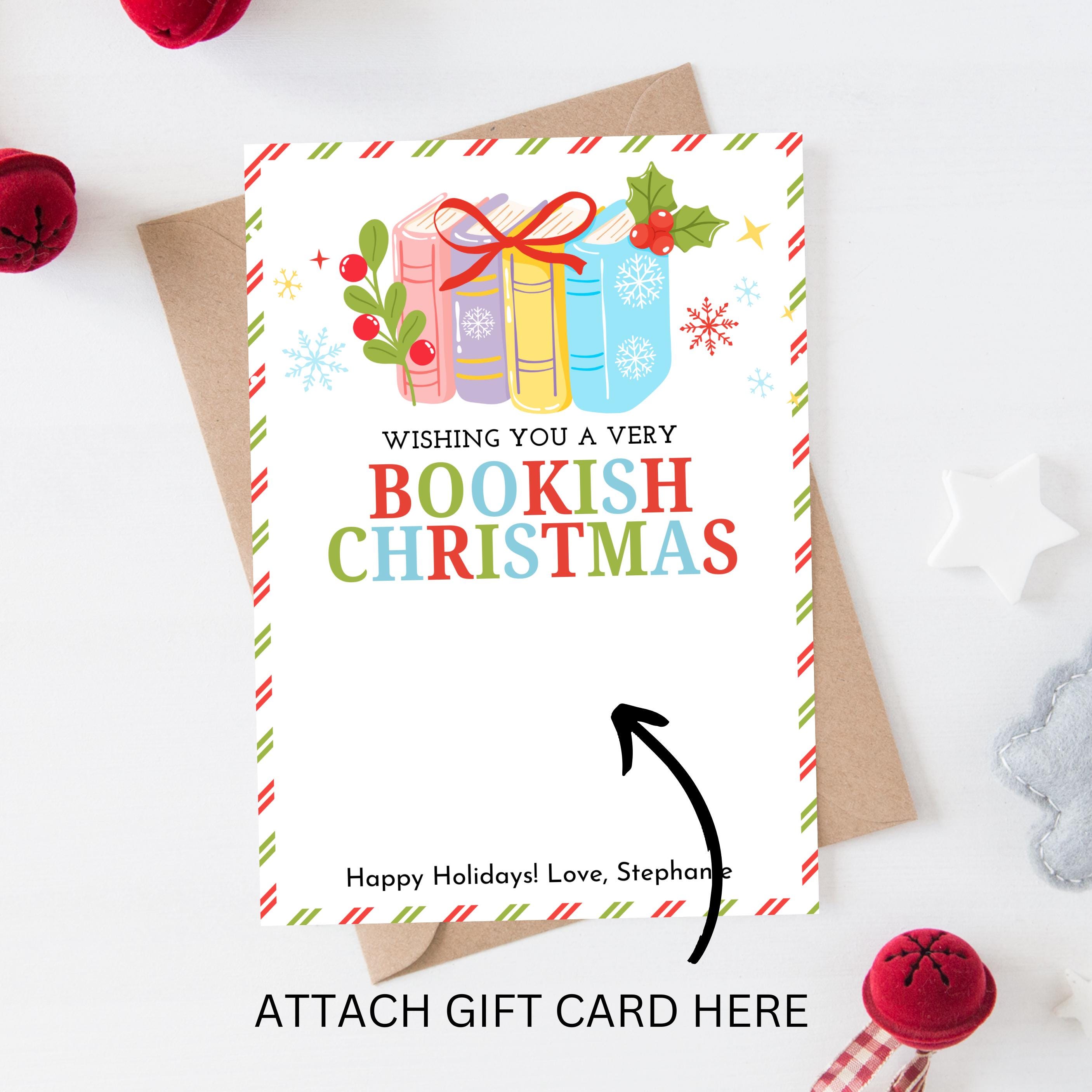 Printable Christmas Book Store Gift Card Holder: Editable Bookish Gift ...