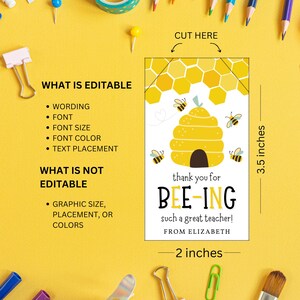 Thank You for Beeing A Great Teacher Bee Tag, Last Day of School ...