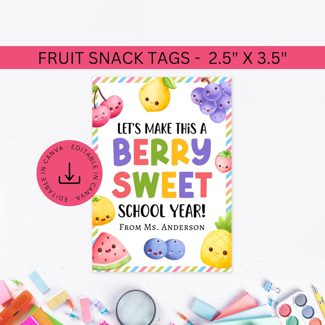 First Day of School Fruit Snack Tag Editable, Student Printable Gift ...
