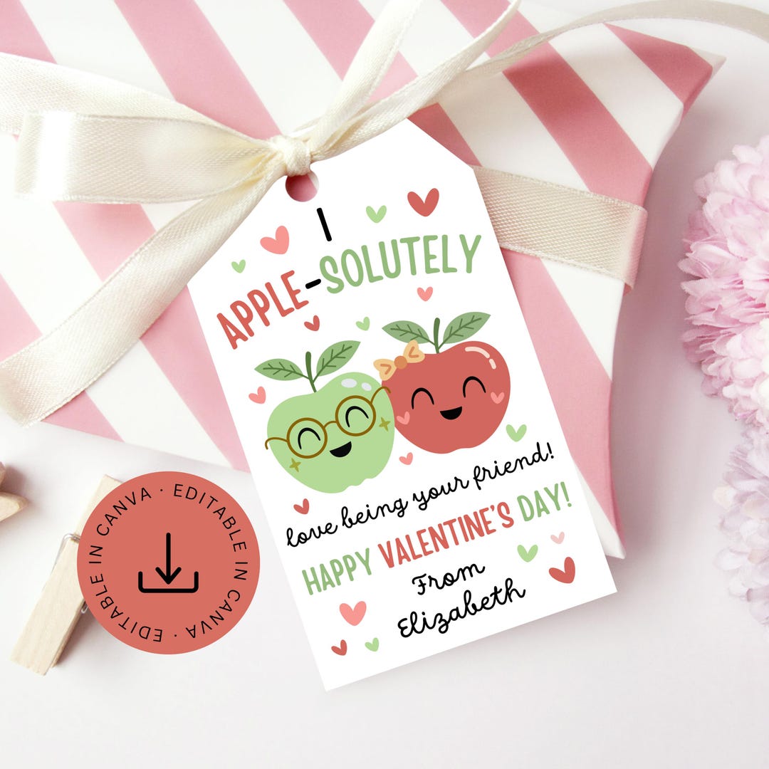 Applesauce Tag Valentine Printable, Happy Valentine's Day Apple Pun ...