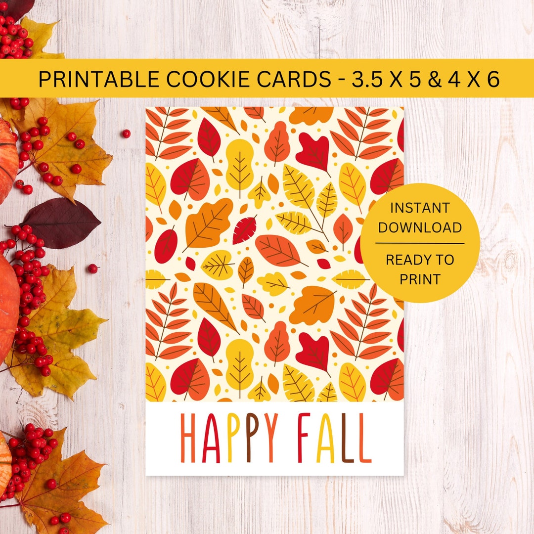 Cookie Cards Fall Printable Mini Cookie Card, Autumn Leaves 4x6 Treat ...