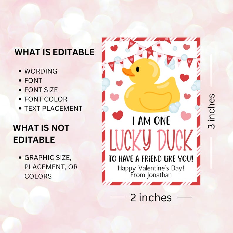 Rubber Duck Valentine Tag Editable: Kindergarten Preschool Daycare ...