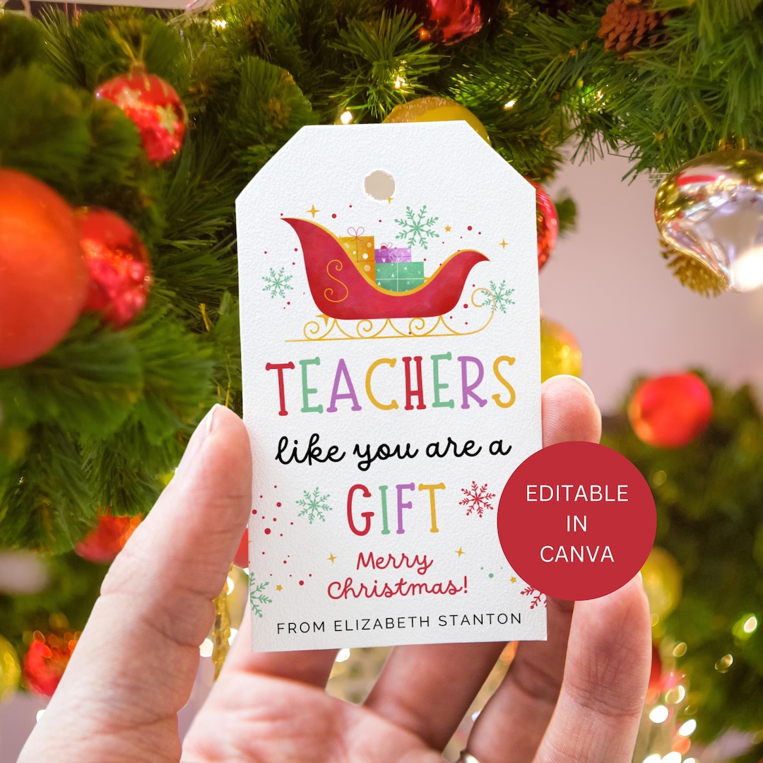 Teacher Christmas Gift Tag Print, Editable Teacher Assistant ...