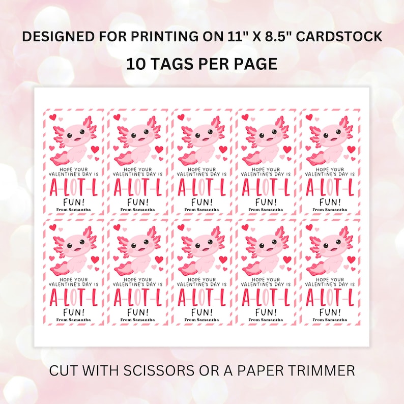 Axolotl Valentine's Day Tag Editable: Kindergarten Preschool Daycare ...