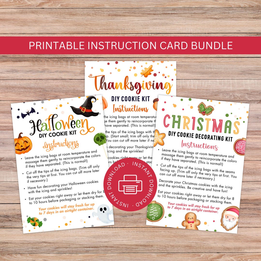 DIY Cookie Instructions Card Printable, Thanksgiving Halloween ...