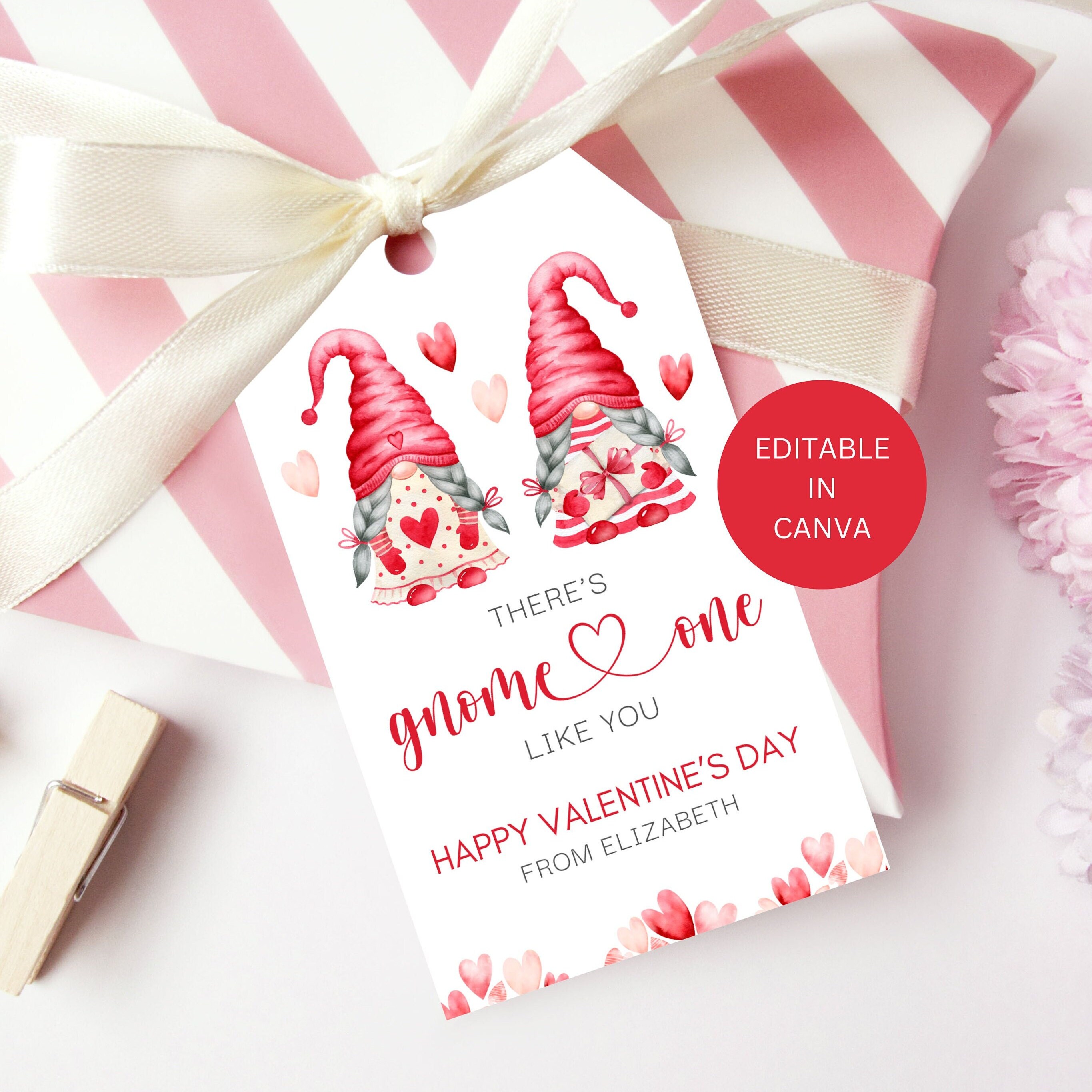 Gnome Valentine Tag Edit Happy Valentine Tags Printable - Etsy
