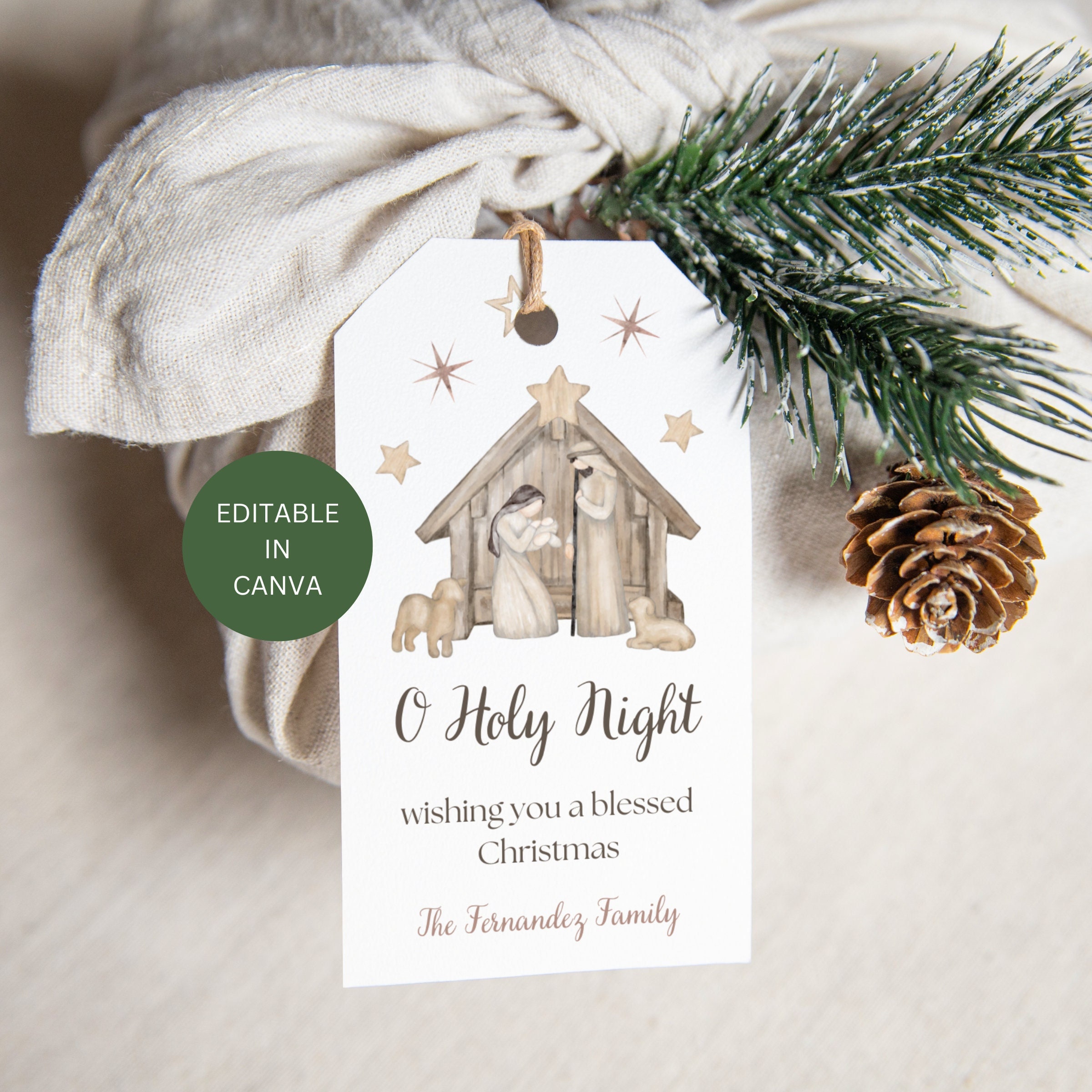 Nativity Christmas Tags Editable, Oh Holy Night Gift Label Printable ...