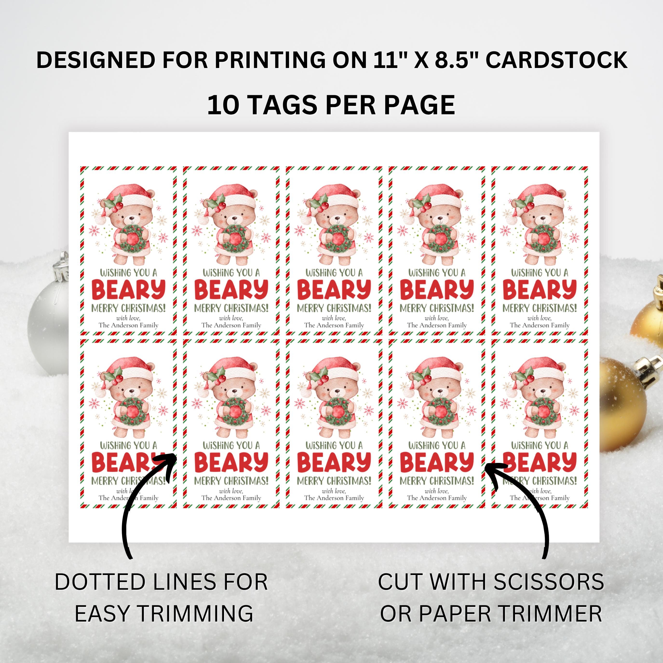 Beary Merry Christmas Gift Tag Print, Editable Bear Holiday Digital Kid ...