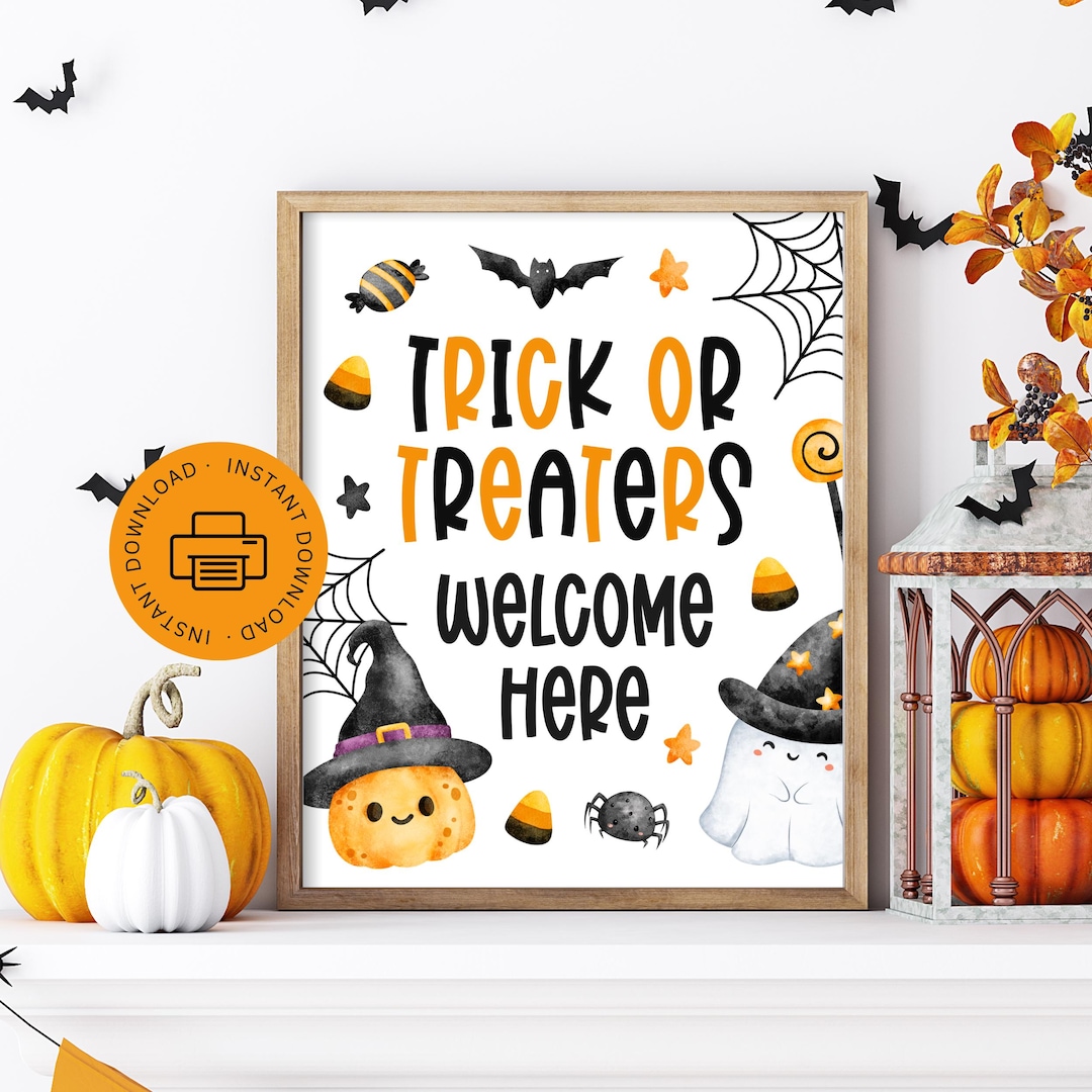 Printable Trick or Treat Welcome Sign, Halloween Door Sign 8x10, Trick ...