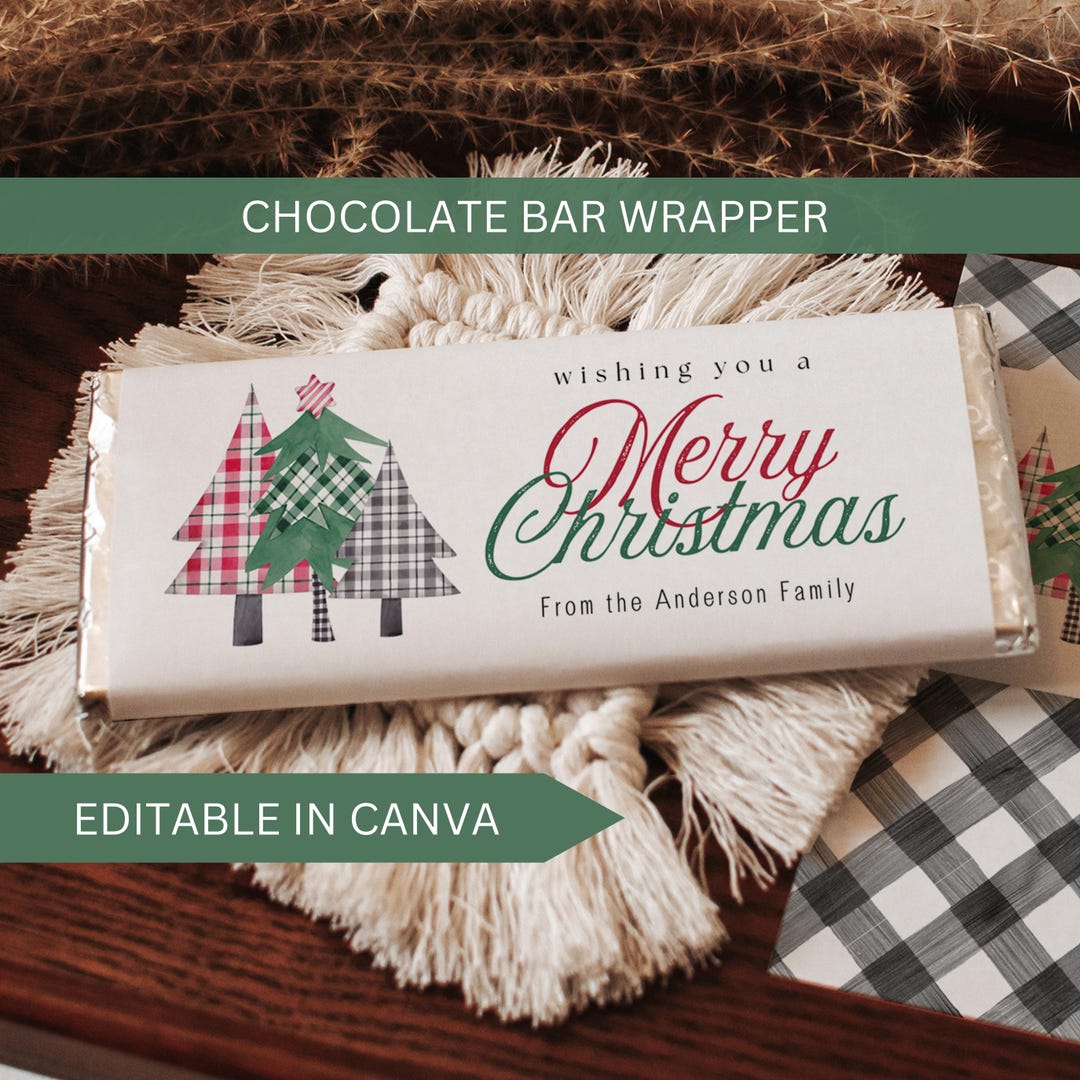 Printable Christmas Chocolate Bar Wrapper: Editable Holiday Candy Party ...