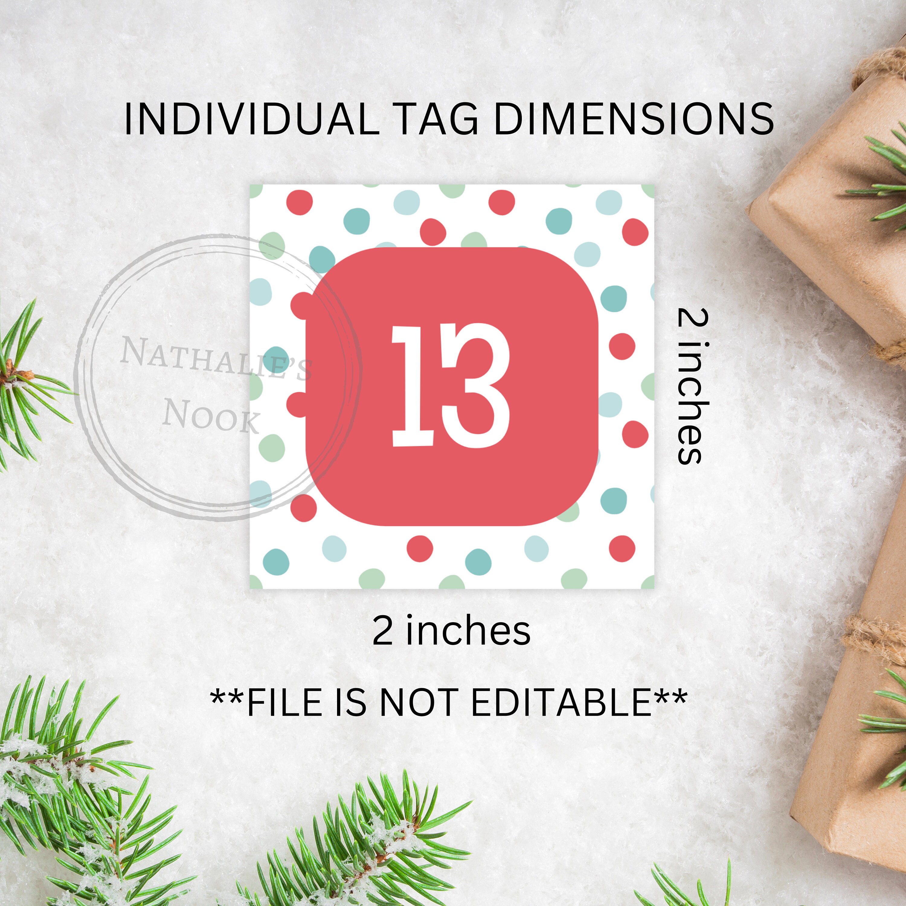 Printable Advent Calendar Tags Square 2x2 Inches, DIY Advent Number ...