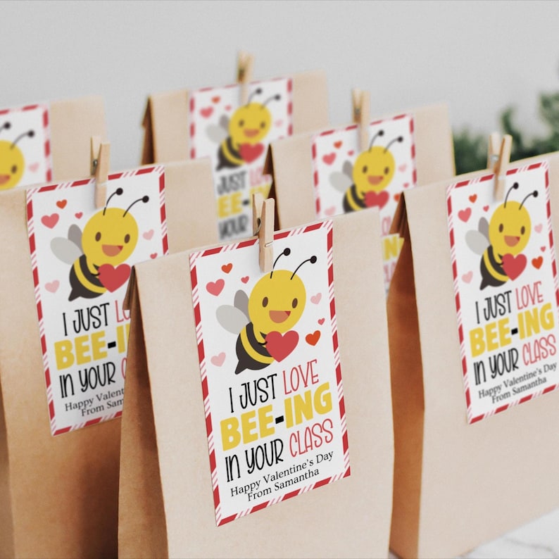 Bee Teacher Valentine's Day Tag Editable: School Staff Appreciation ...