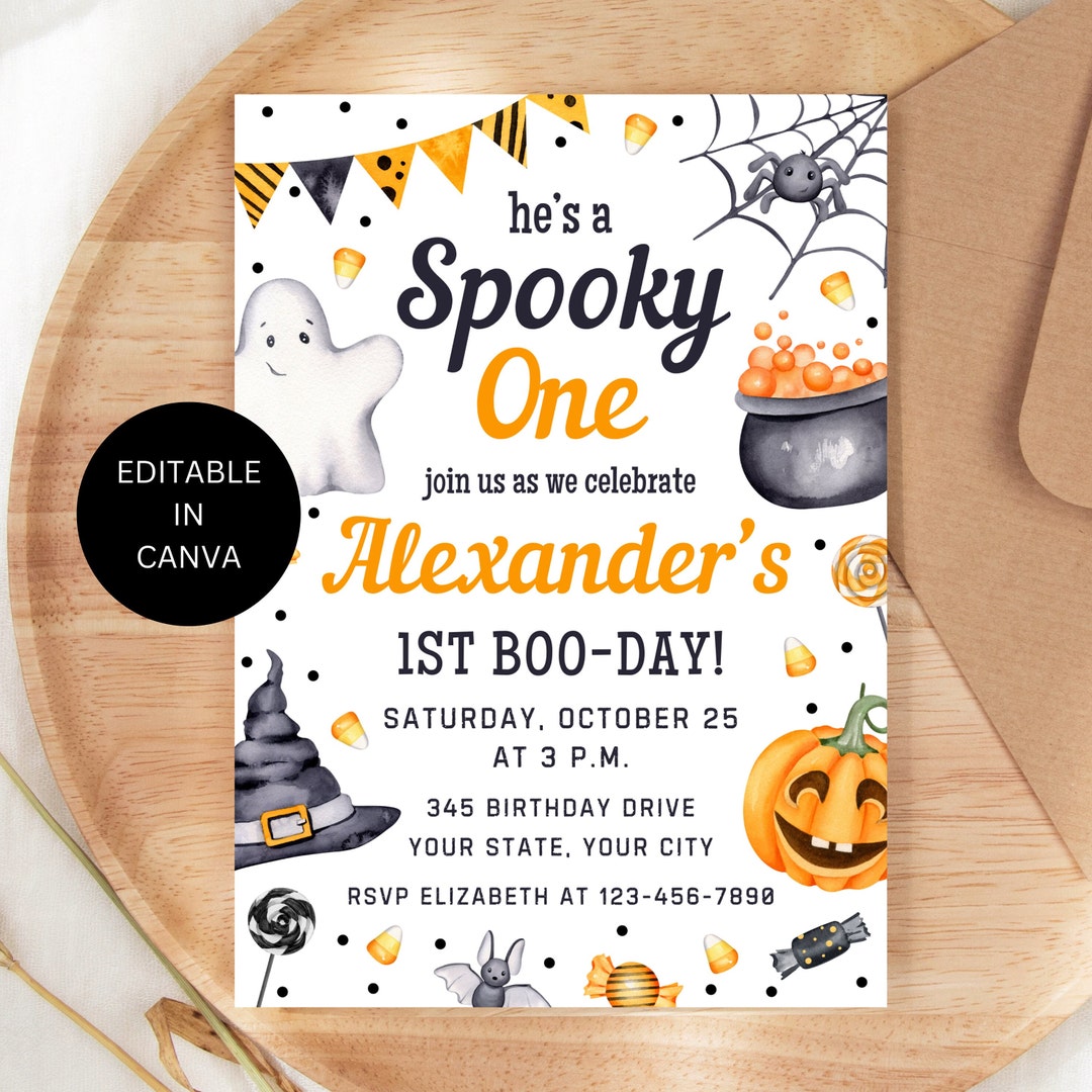 Halloween First Birthday Boy Invitation Editable, Printable Kids Spooky ...
