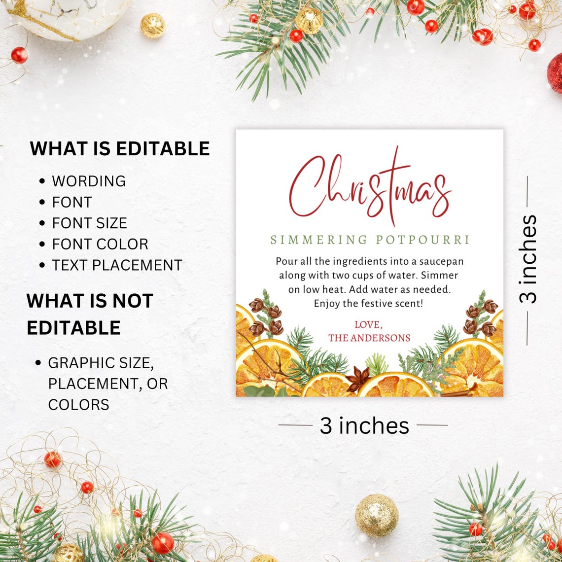 Simmering Christmas Stovetop Potpourri Tag Printable, Homemade Holiday ...