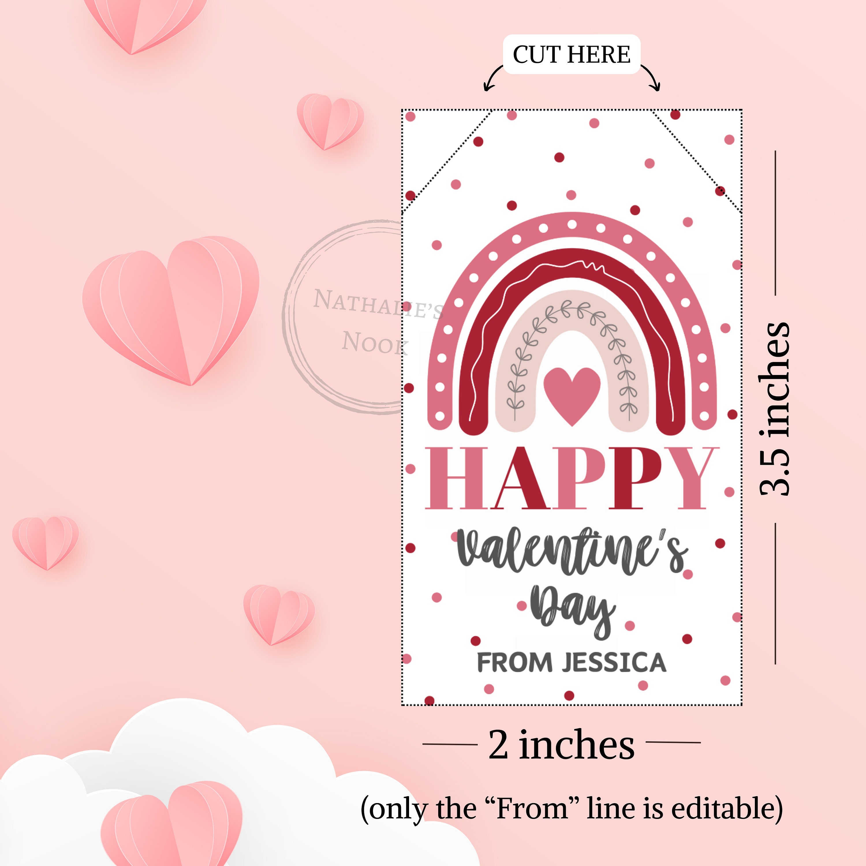 Rainbow Valentine Printable Gift Tag Editable, Kids School Class Happy ...