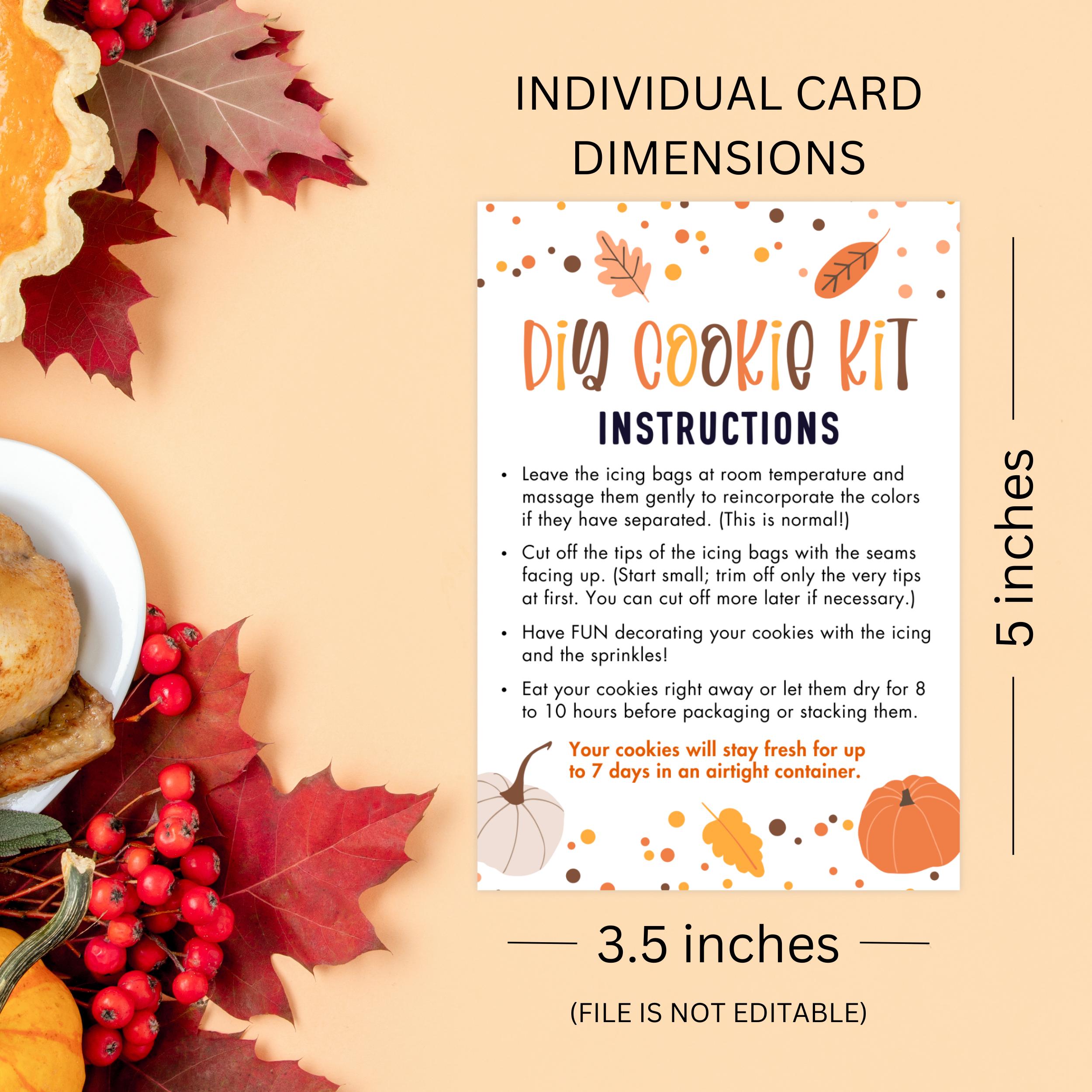 Fall DIY Cookie Kit Instructions Card: Thanksgiving Cookie Decorating ...