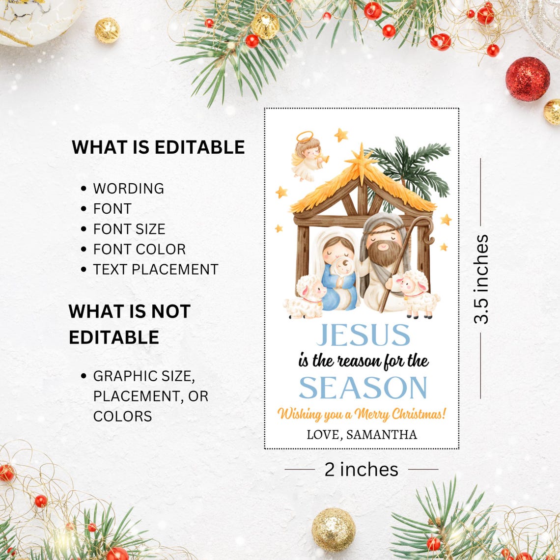 Nativity Christmas Tag Editable, Kids Sunday School Gift Label ...