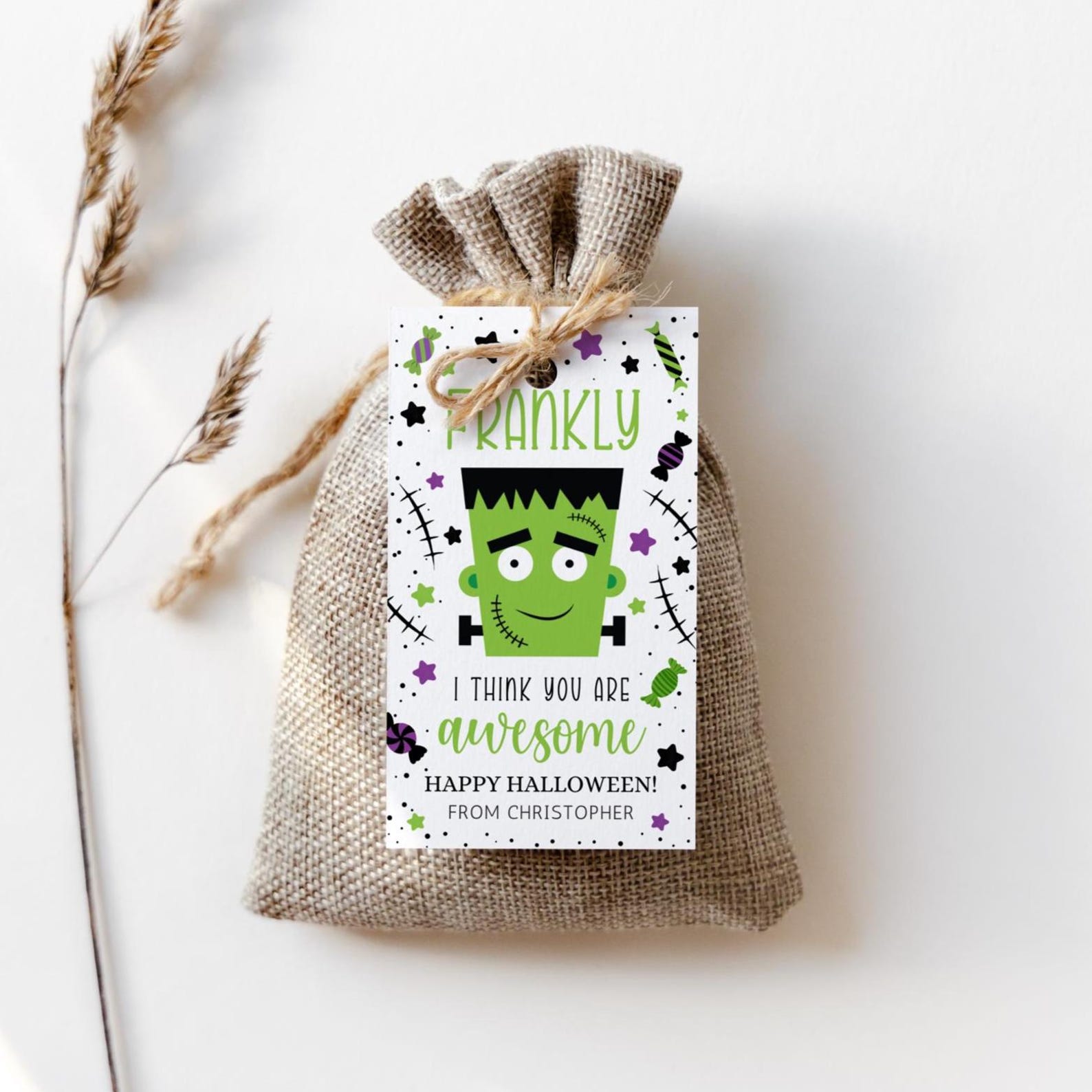 Frankenstein Tag Editable, Boy Halloween Tag Printable, Classroom ...