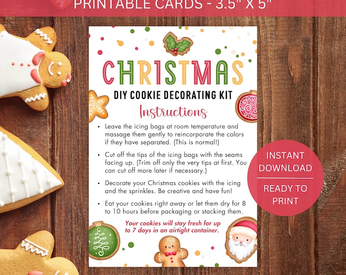 DIY Cookie Kit Instructions Christmas Printable Card, Do It Yourself ...