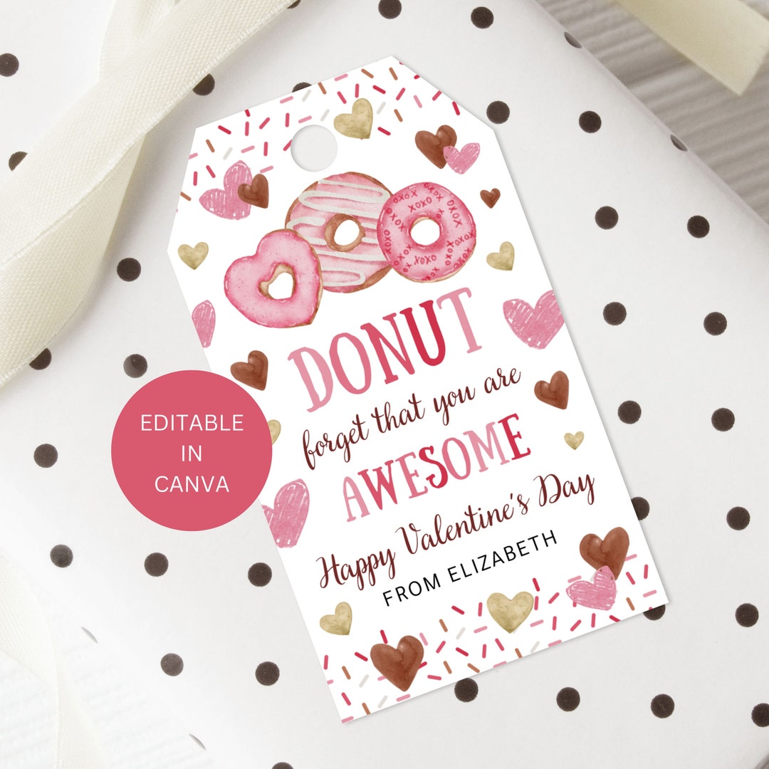 Donut Valentines Tags Edit, Happy Valentine's Day Coworker Teacher ...