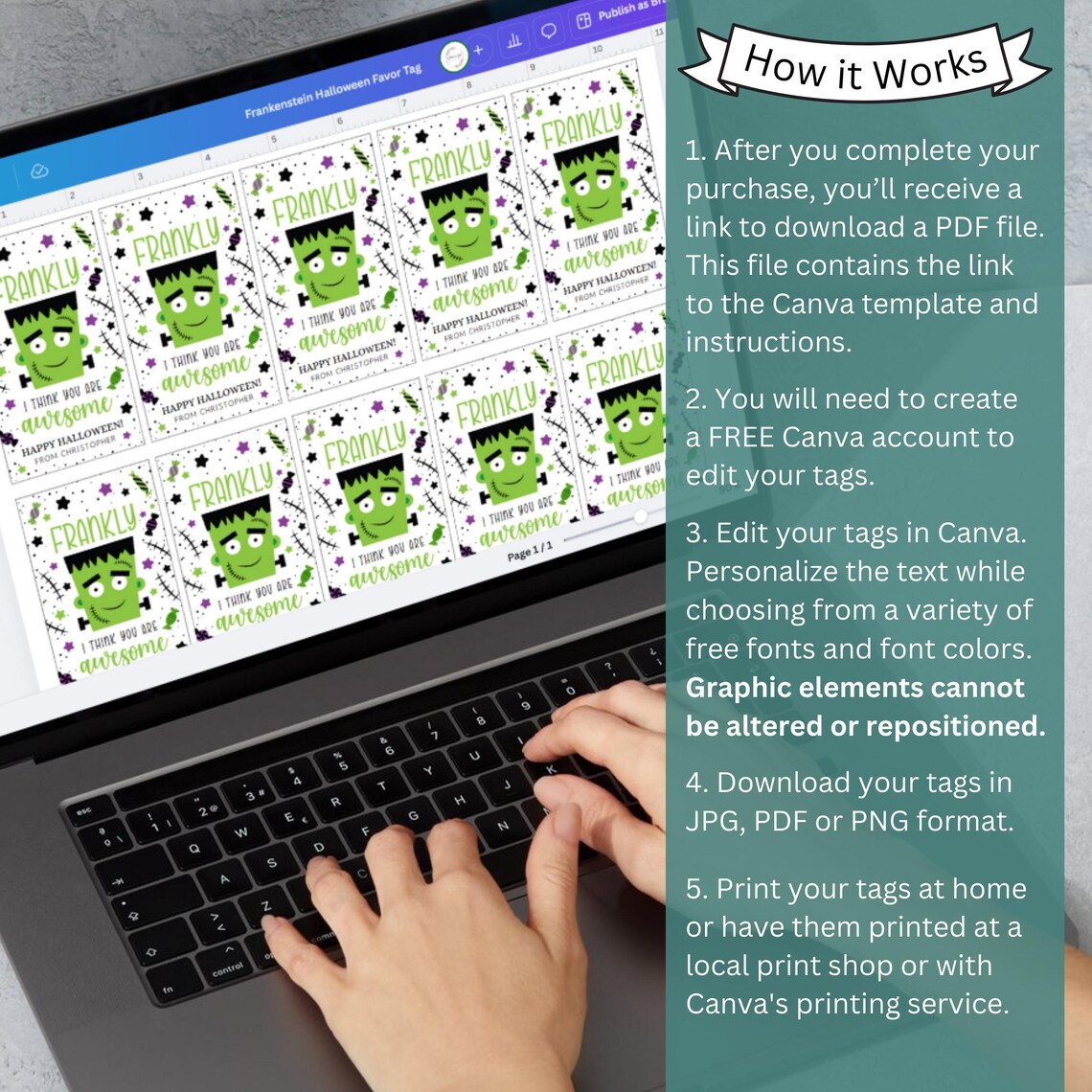 Frankenstein Tag Editable, Boy Halloween Tag Printable, Classroom ...