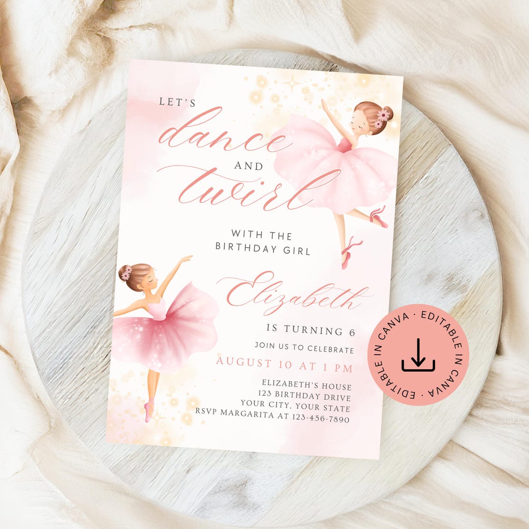 Ballerina Birthday Invitation Editable, Girl Ballet Theme Pink Invite ...