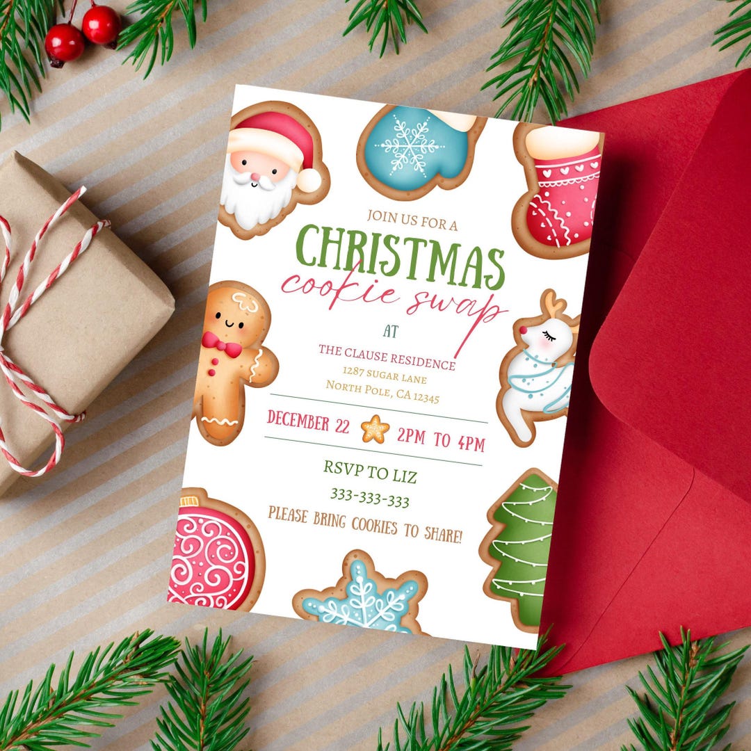 Christmas Cookie Baking Swap Invitation, Holiday Cookie Exchange Invite ...