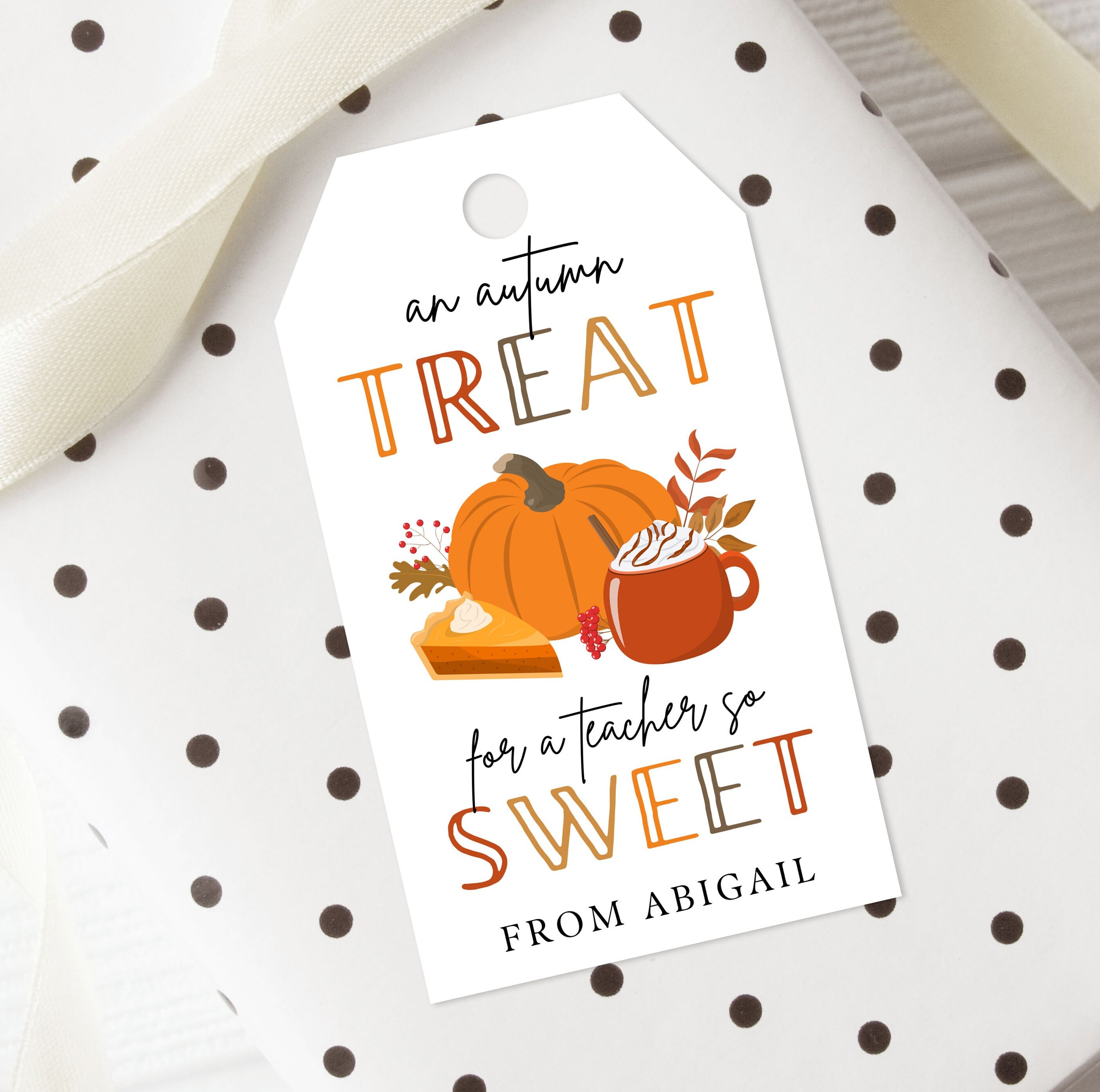 Fall Teacher Tag Coffee Pumpkin Spice Latte Editable, Autumn PTO Staff ...