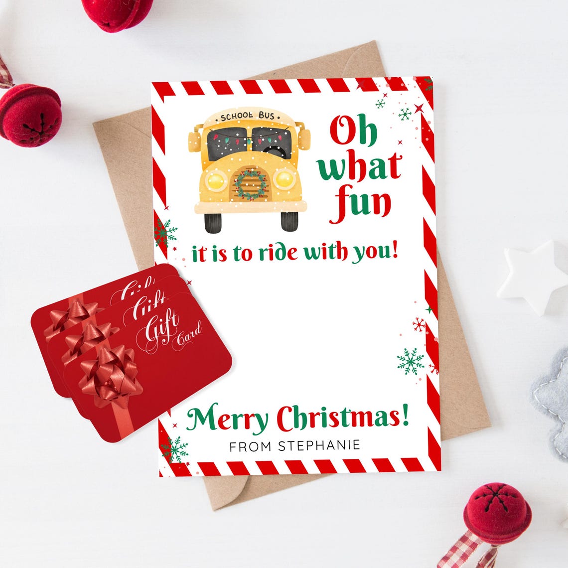 School Bus Driver Christmas Gift Card Holder Editable File, Printable ...
