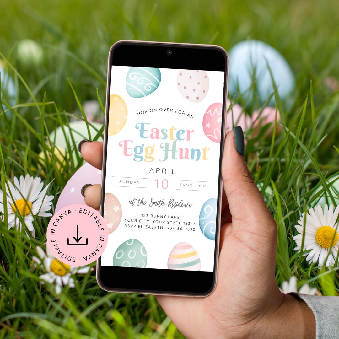 Easter Egg Hunt Digital Invitation, Editable Easter Party Electronic ...