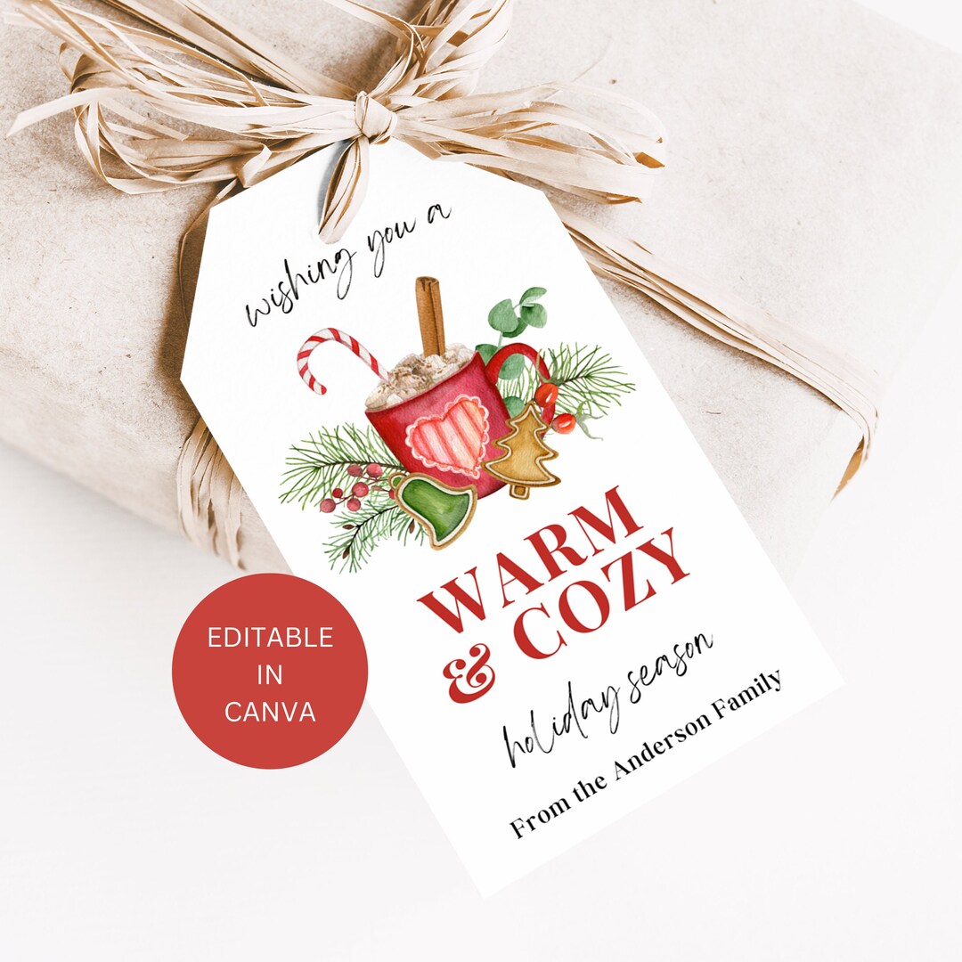 Warm and Cozy Christmas Tag Printable, Editable Hot Chocolate Holiday ...