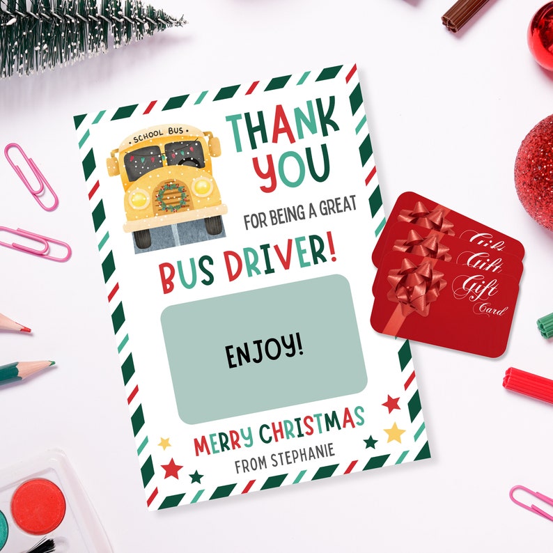 Bus Driver Christmas Gift Card Holder Editable, Printable Holiday ...