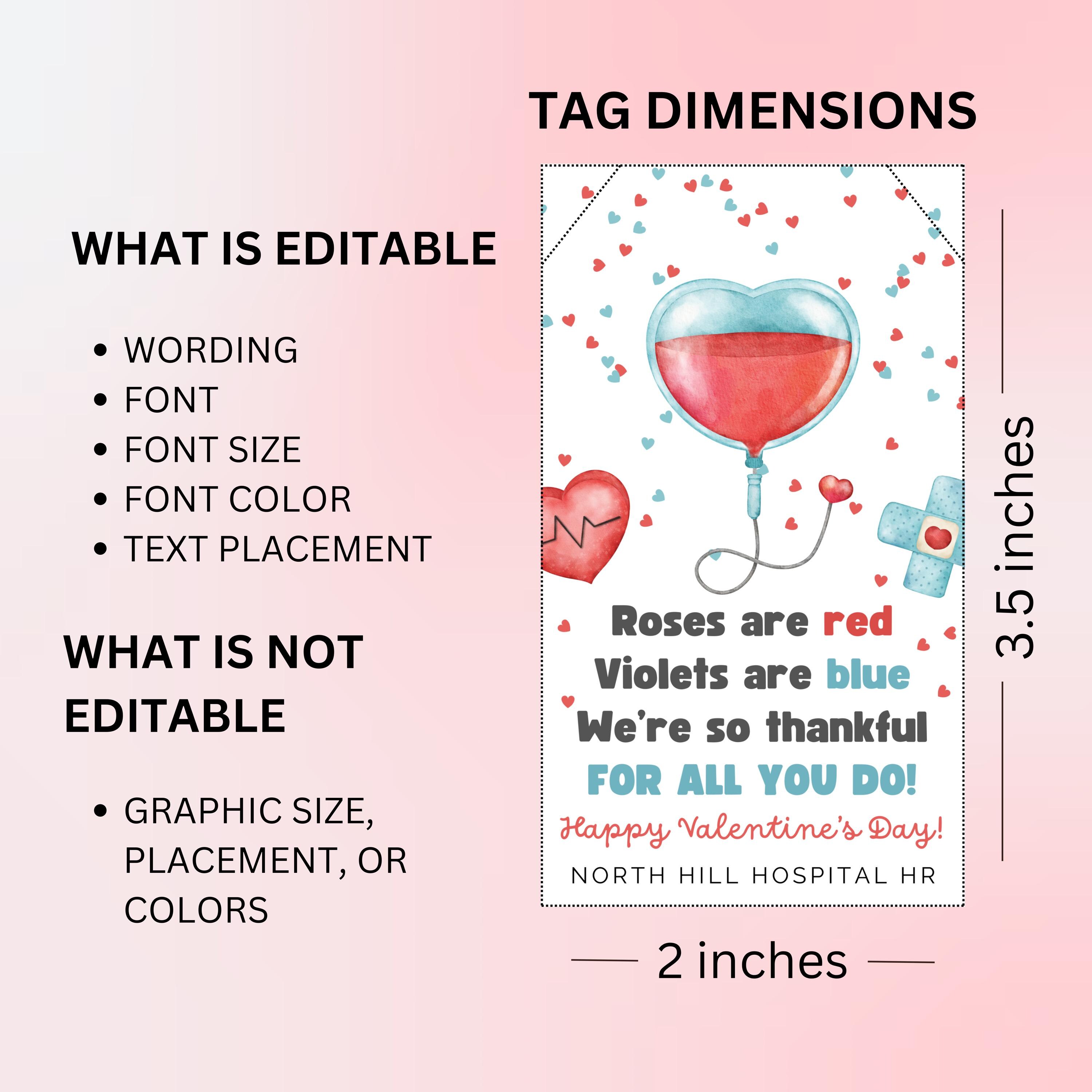 Nurse Valentine Tag Editable Printable Template, Happy Valentine's Day ...