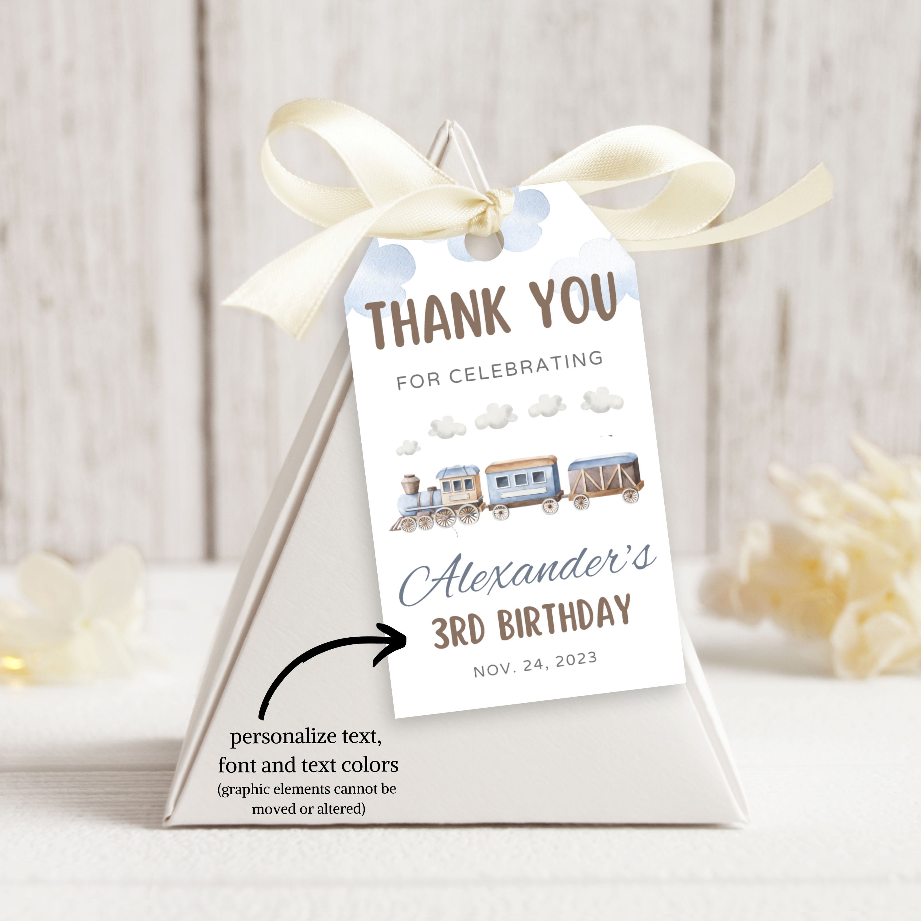 Train 3rd Birthday Thank You Favor Tag Editable Boy Train - Etsy