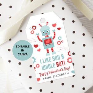 Robot Valentine Gift Tag Editable Kid Template, Class Happy Valentine's ...
