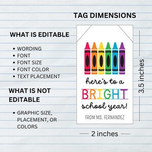 Bright School Year Student Class Gift Tag Editable, Printable First Day ...
