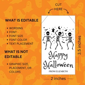 Editable Halloween Favor Tag, Black and White Printable Dancing ...