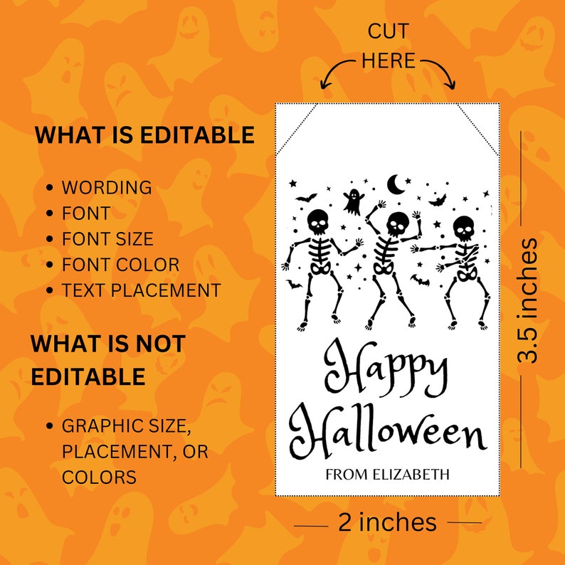 Editable Halloween Favor Tag, Black and White Printable Dancing ...