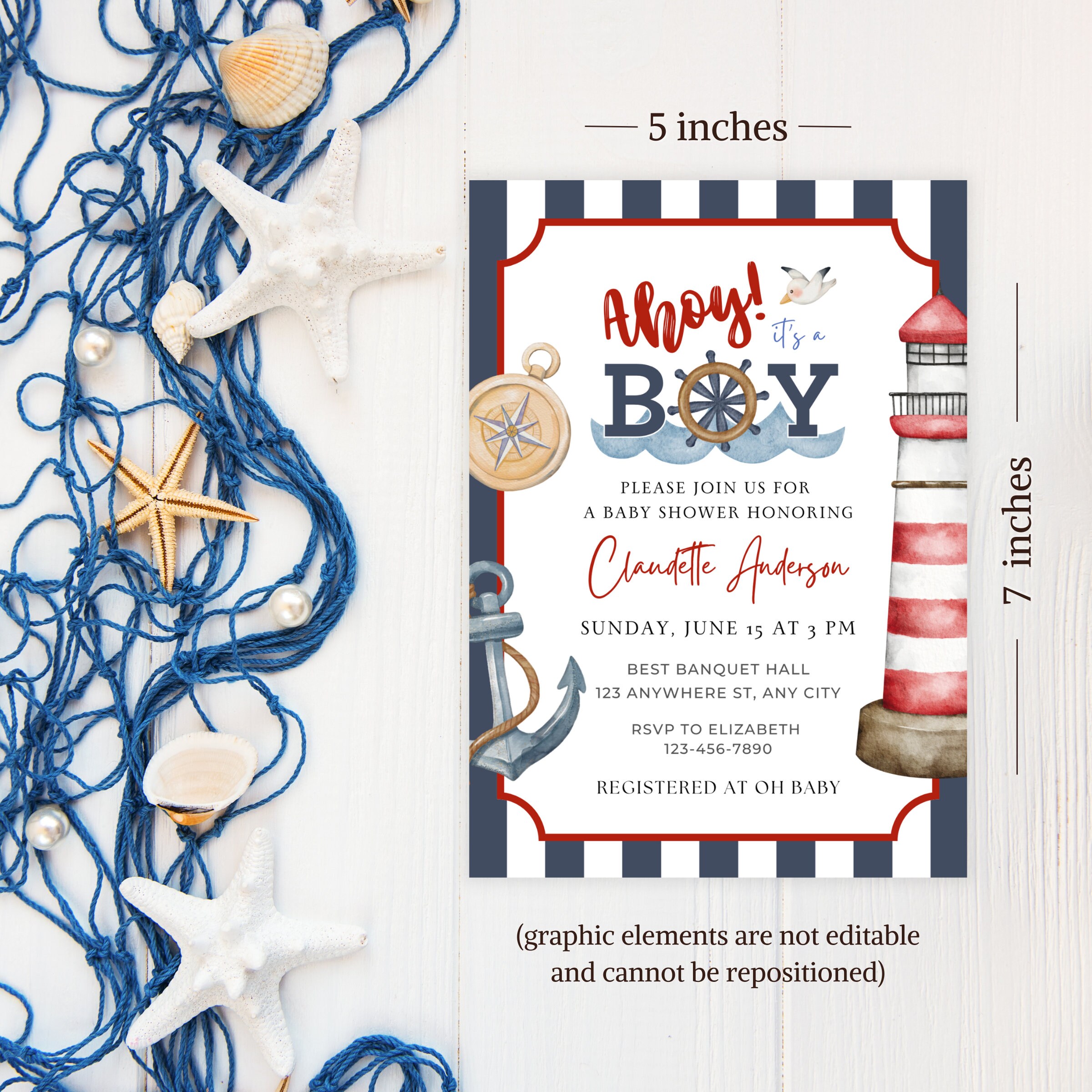 Ahoy Its a Boy Baby Shower Invitation Editable, Ahoy It's a Boy Themed ...
