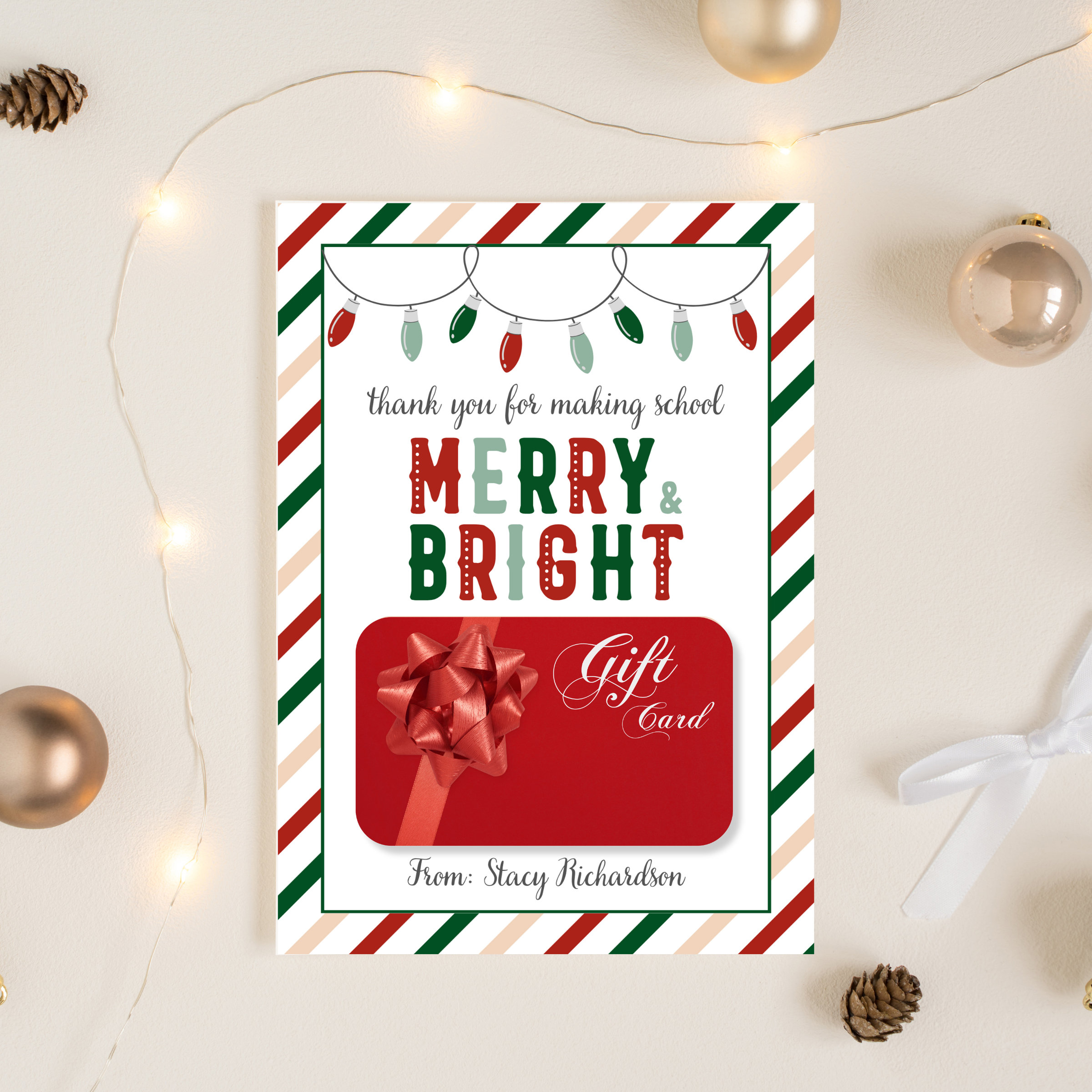 Teacher Christmas Gift Card Holder Editable, Printable Holiday ...